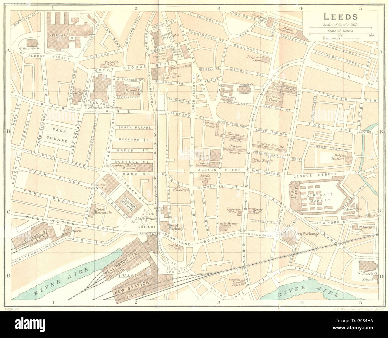 YORKS: Leeds Town Plan, 1924 vintage map Stock Photo - Alamy