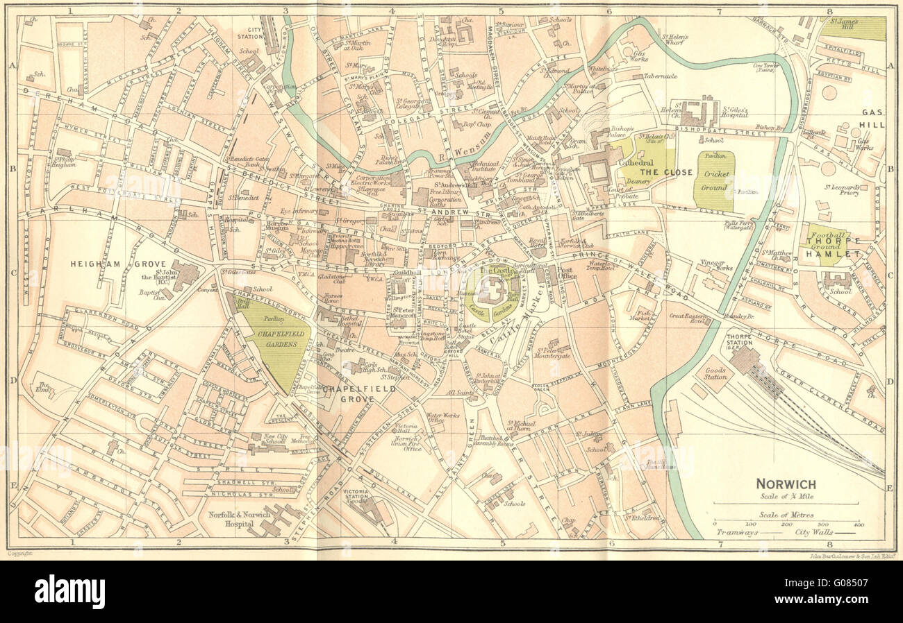 NORFOLK: Norwich Town Plan, 1924 vintage map Stock Photo - Alamy
