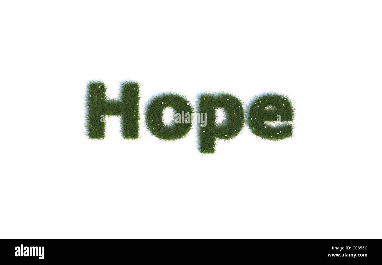 Hope: Series Fonts out of realistic grass Language E Stock Photo - Alamy