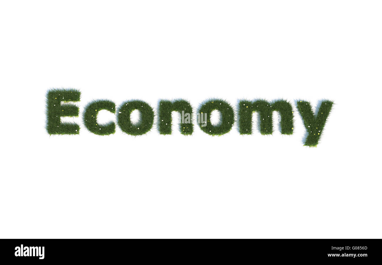 Economy: Series Fonts out of realistic grass Language E Stock Photo - Alamy