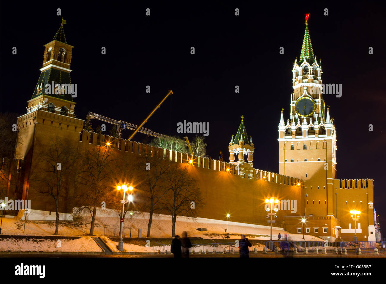 Night view of Moscow Red Square, Spasskaya Tower of Kremlin Stock Photo ...