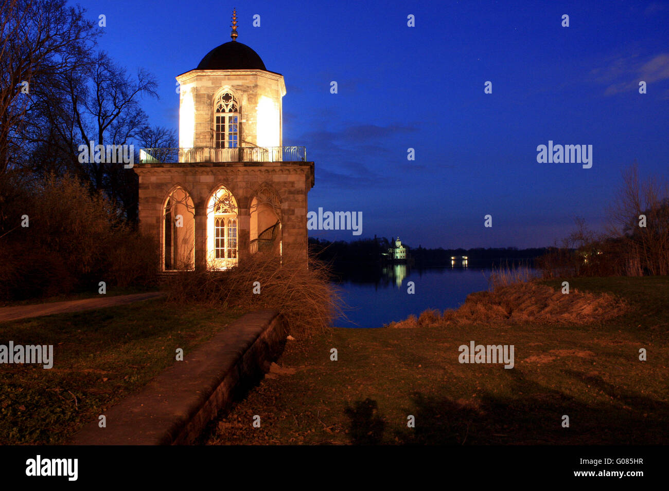 gothic library in the night 01 Stock Photo - Alamy