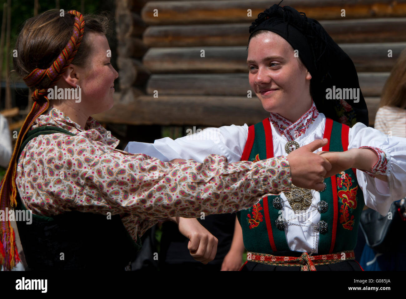 Norway, Oslo, Norsk Folk Museum (aka Norsk Folkemuseum). Female dancers ...