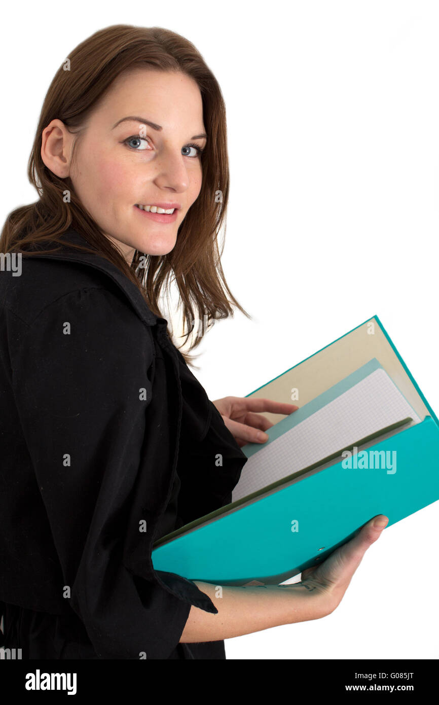 Young Female Student With A Folder/Binder Reading from it Stock Photo ...