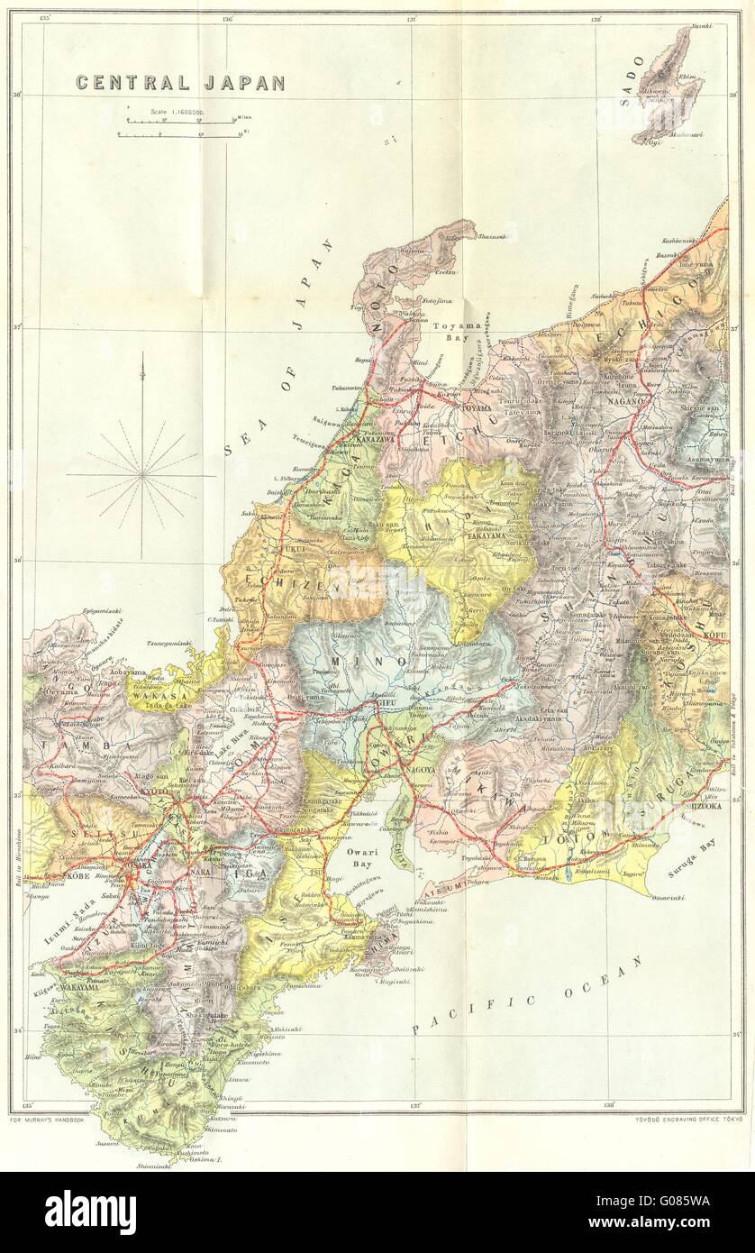 JAPAN: Central, 1907 antique map Stock Photo - Alamy