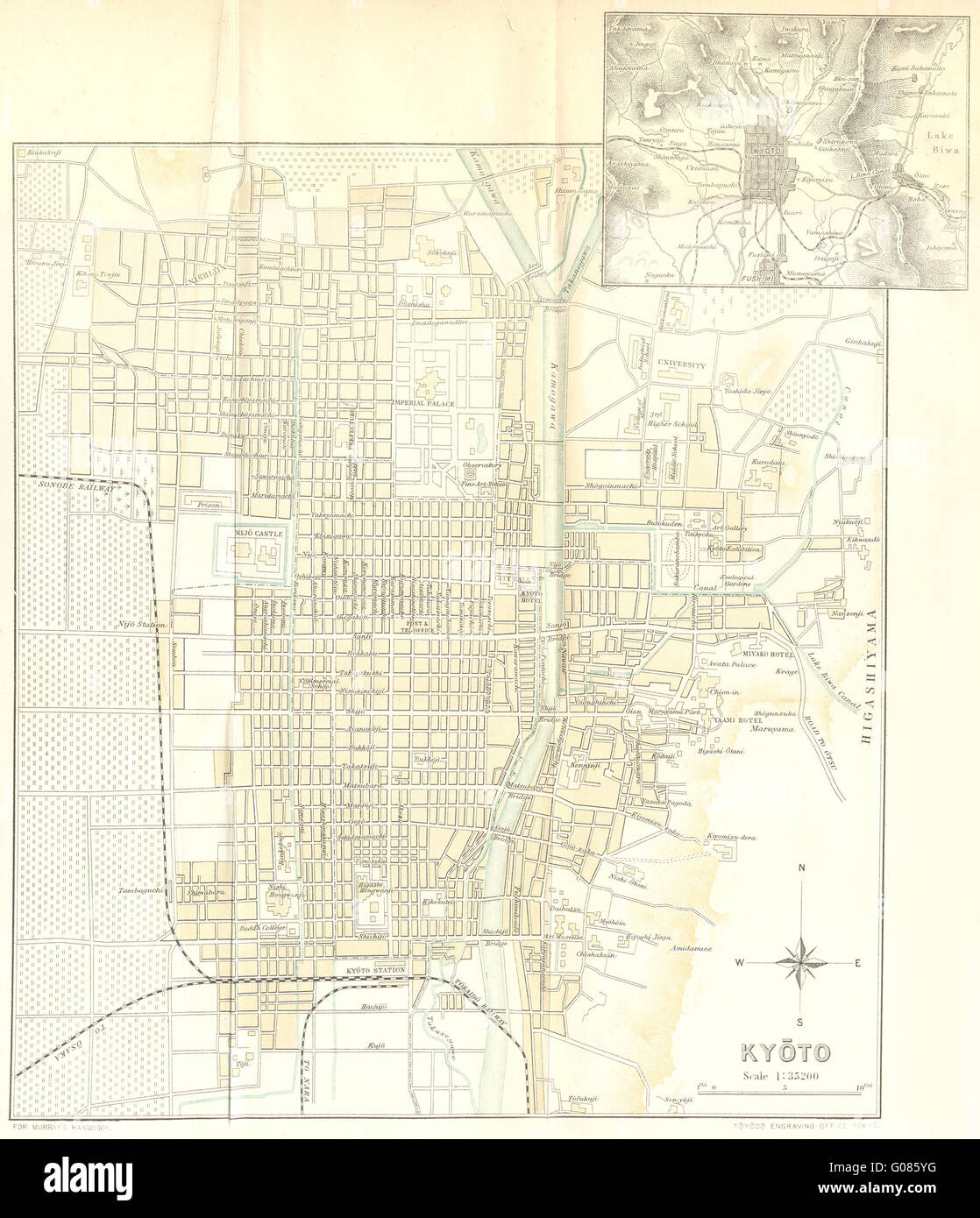 JAPAN: Kyoto, 1907 antique map Stock Photo - Alamy
