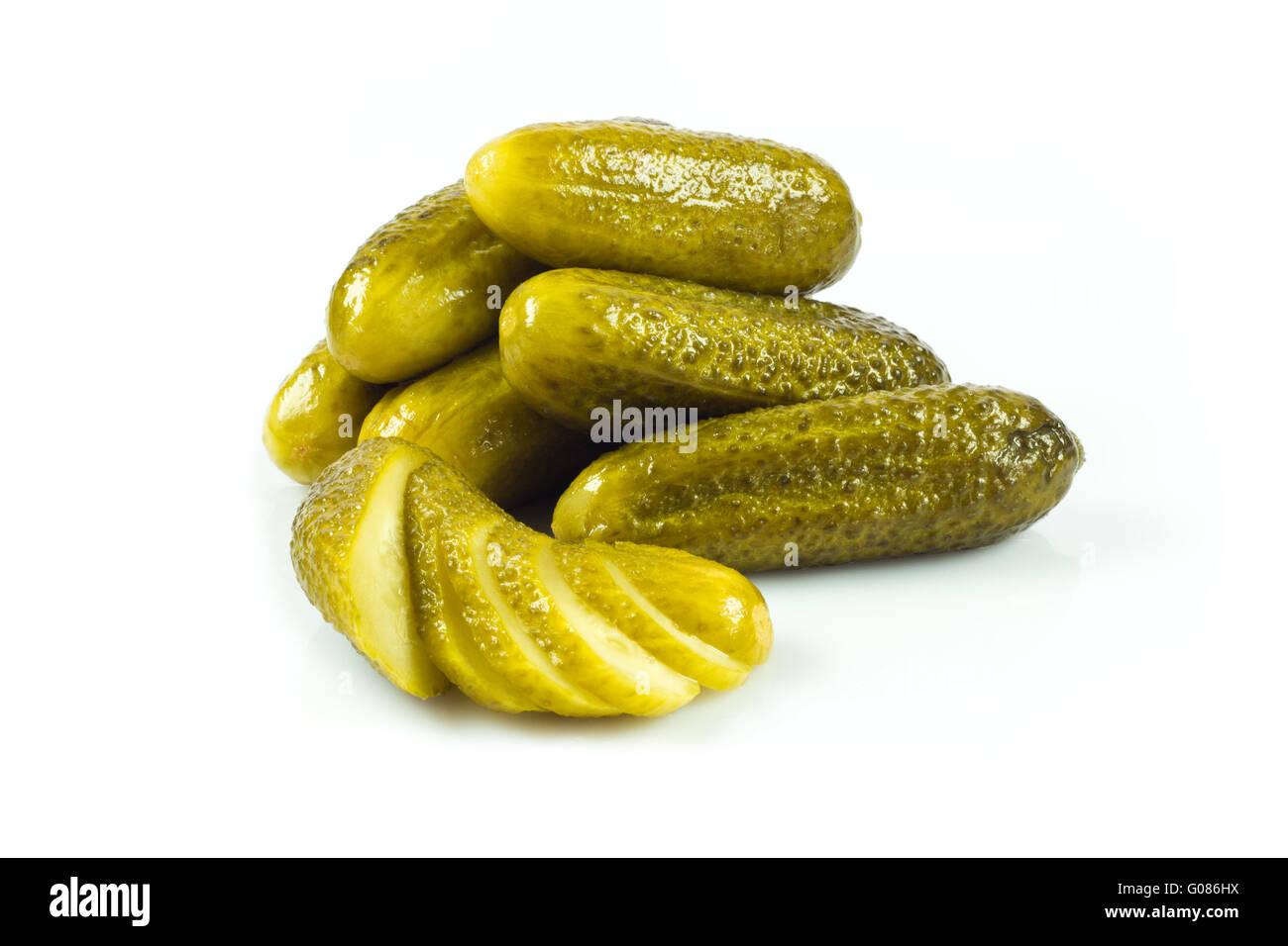 pickled cucumbers. Gherkins on a white background Stock Photo - Alamy