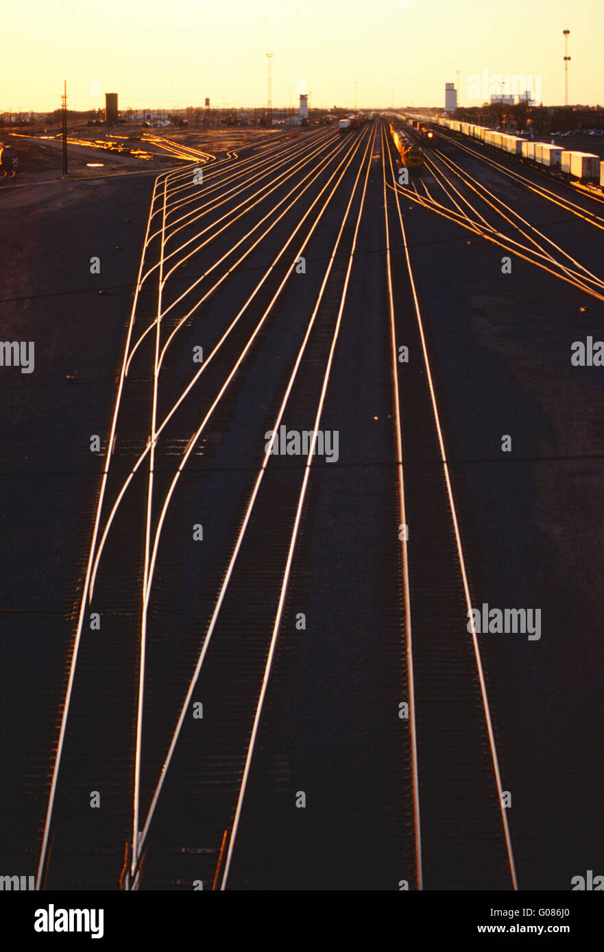 Large industrial railroad yard at sunset; Clovis; New Mexico; USA Stock ...