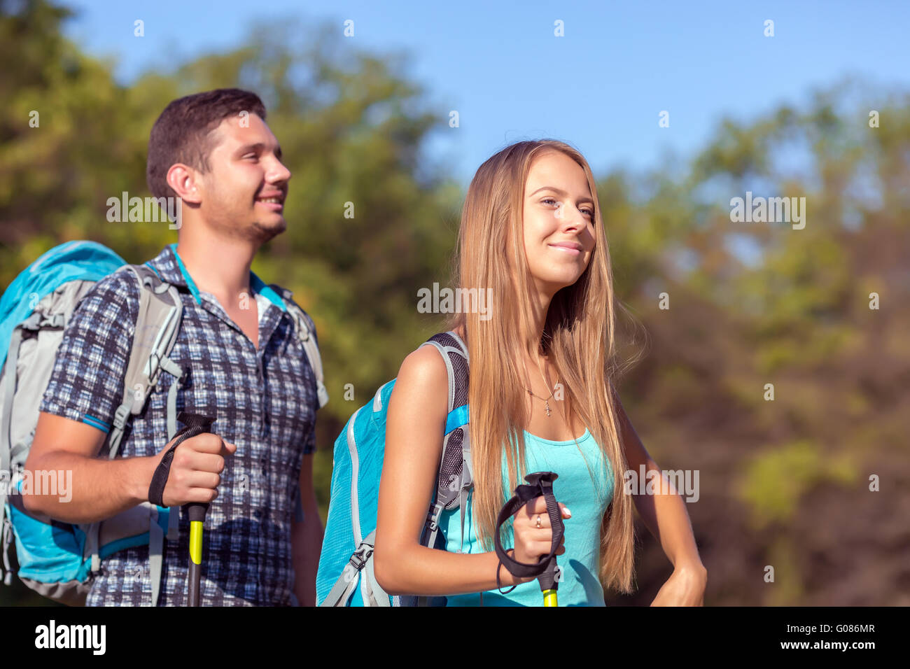 Young Man and Woman Traveling Outdoor Expressing Fun and Pleasure Stock ...
