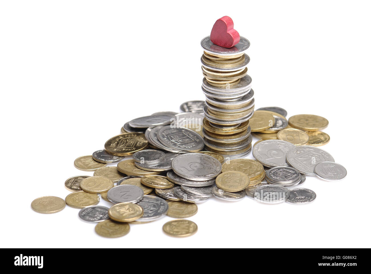 heap and stack of uah coins isolated on white background Stock Photo ...