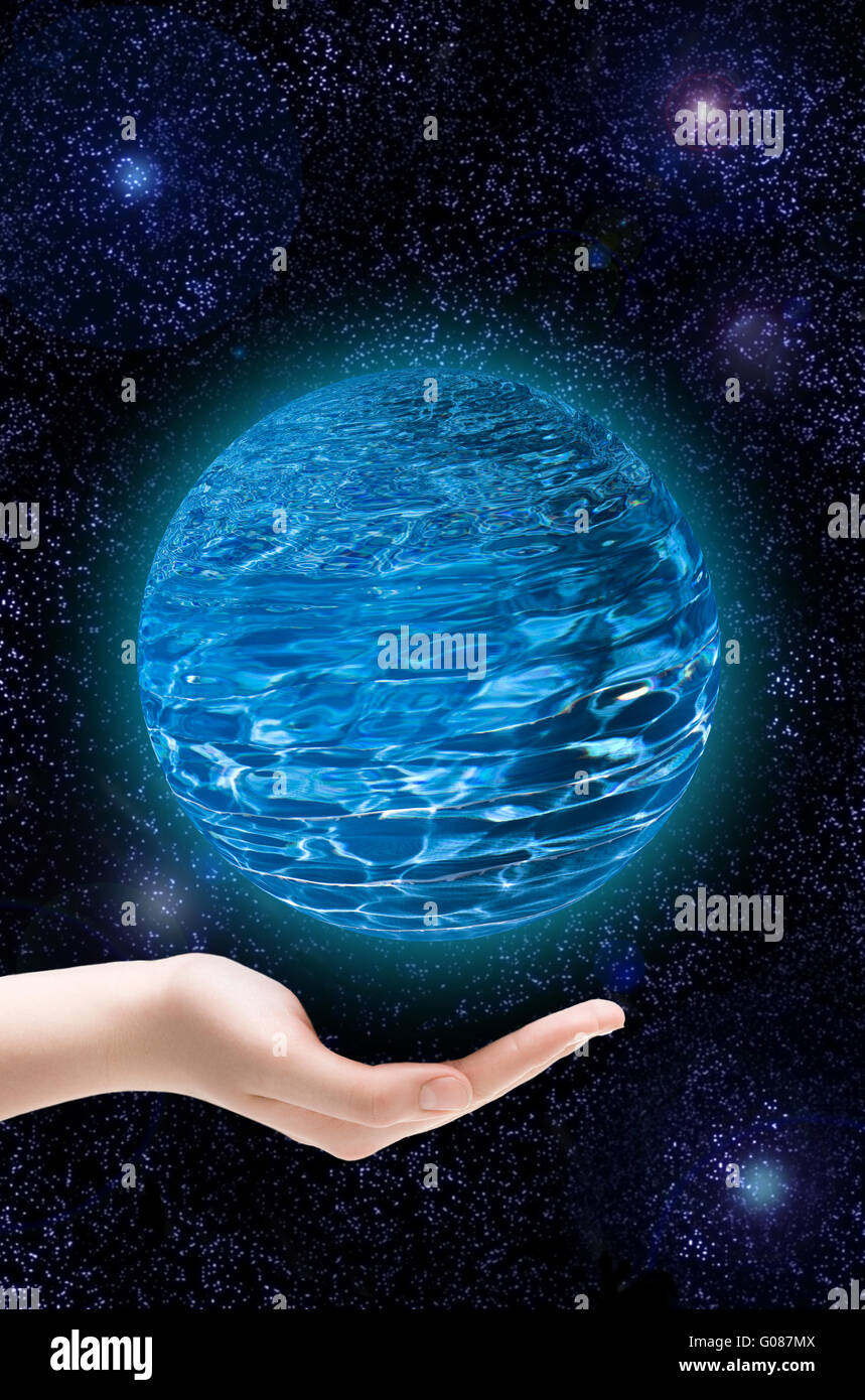 hand of the person supports a planet in the Univer Stock Photo - Alamy