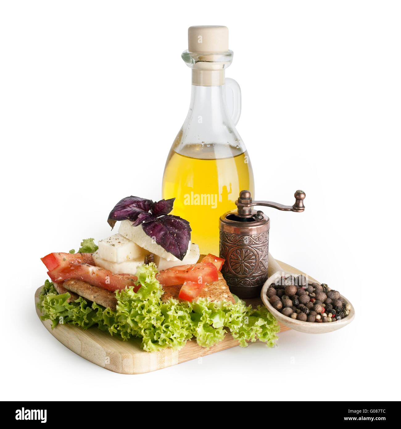 olive oil, cheese and tomato Stock Photo - Alamy