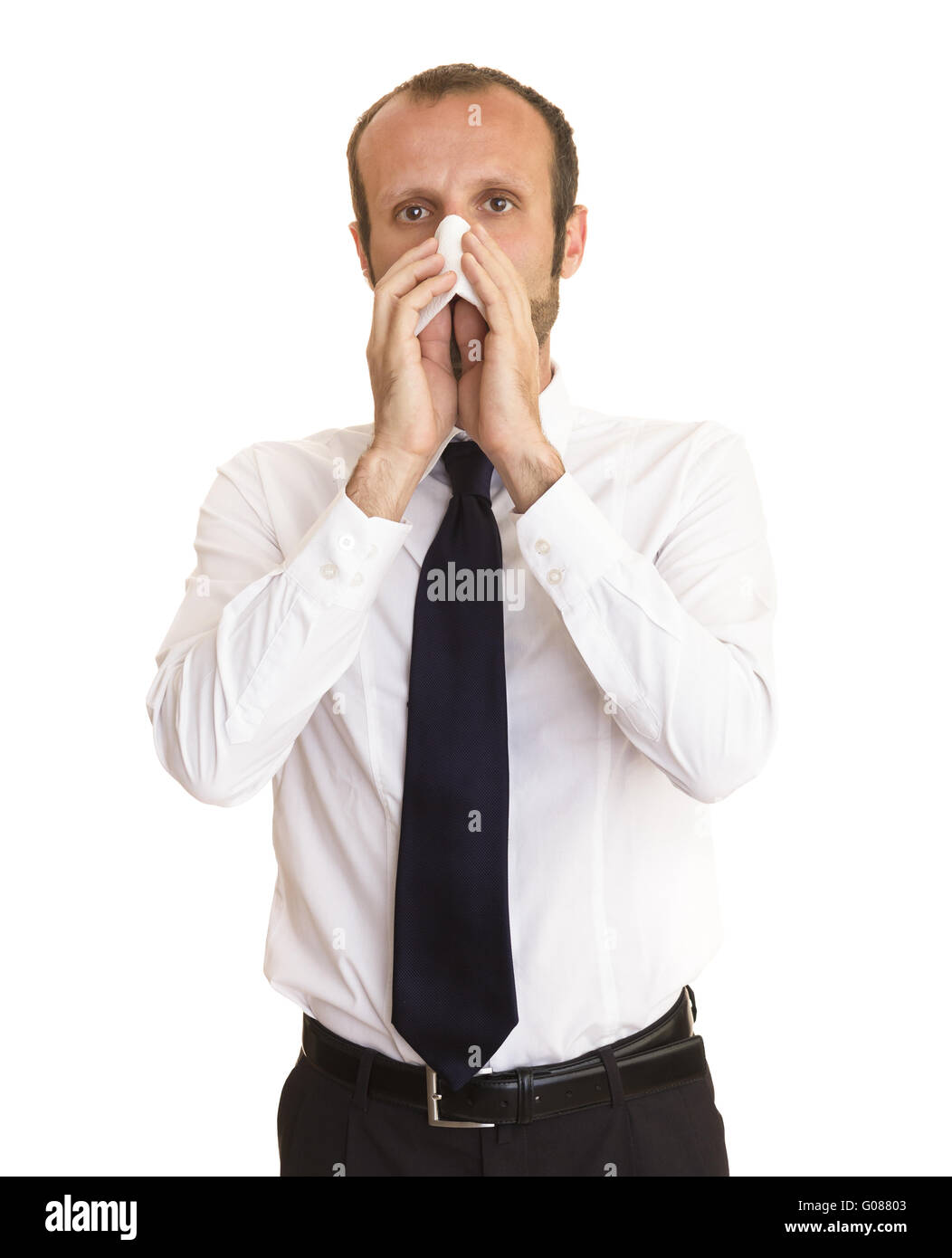 Businessman having a cold Stock Photo - Alamy