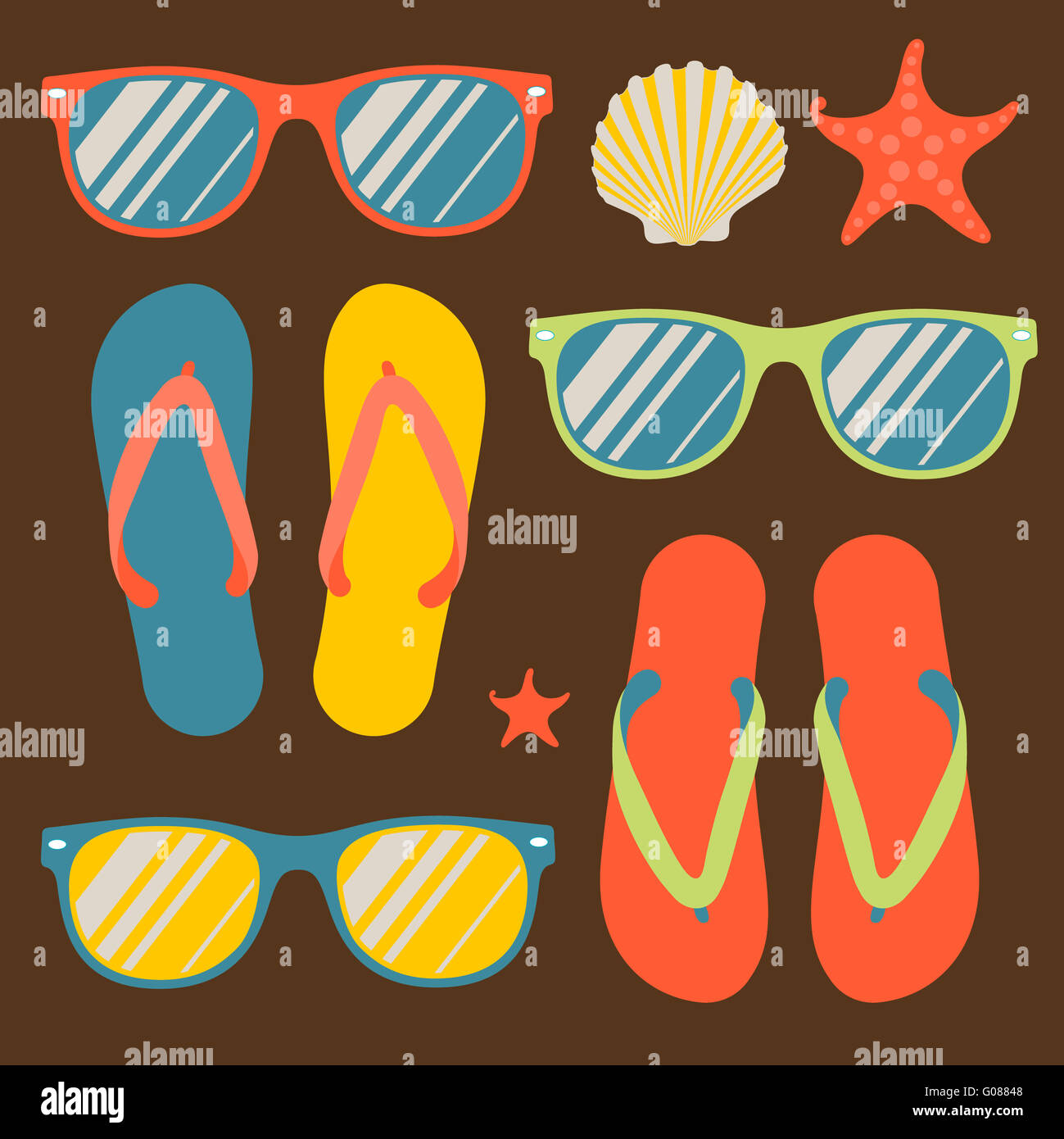 Seamless pattern with flip flops and sunglasses Stock Photo - Alamy