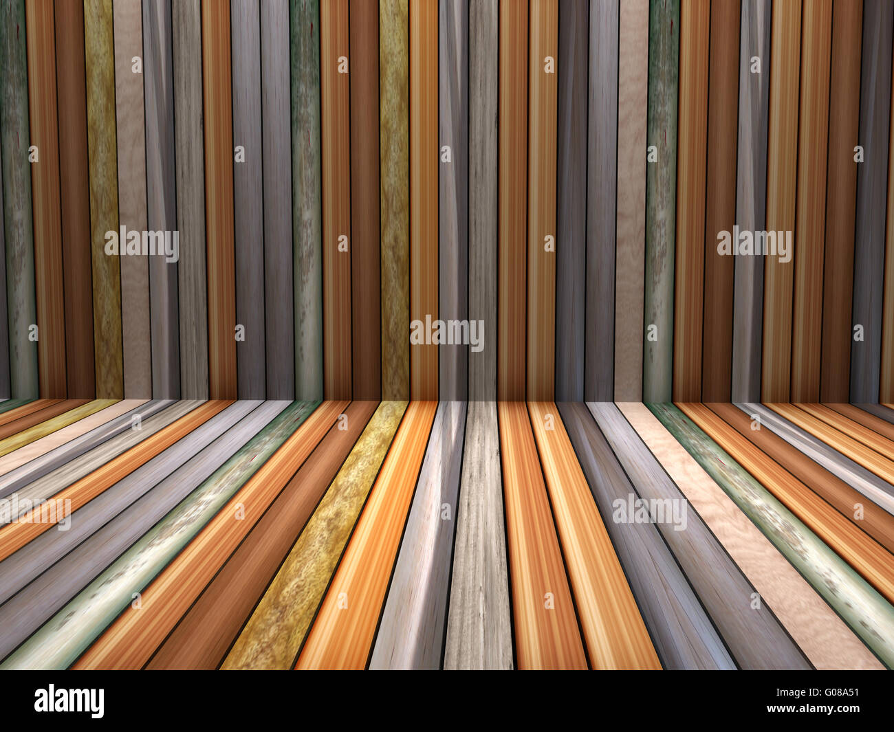 interior room vintage with multiple wood tiles Stock Photo - Alamy