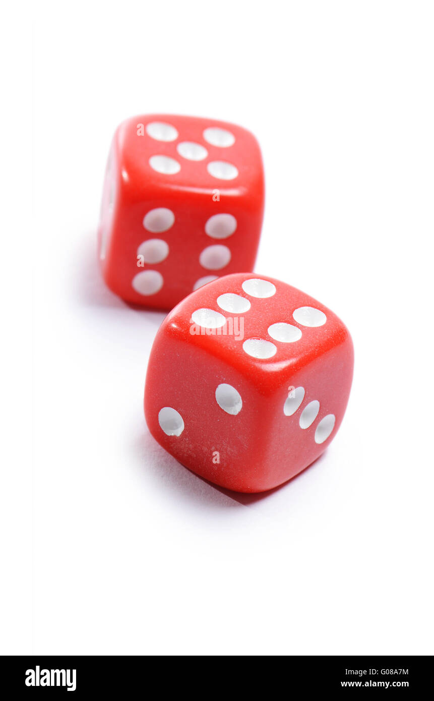 Red cubes for poker isolated on white background Stock Photo - Alamy