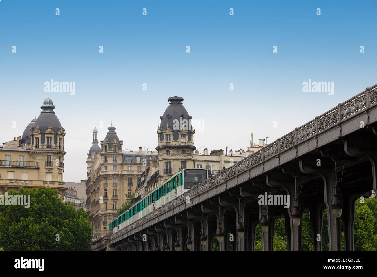 Paris. Train of underground goes on bridge Stock Photo - Alamy