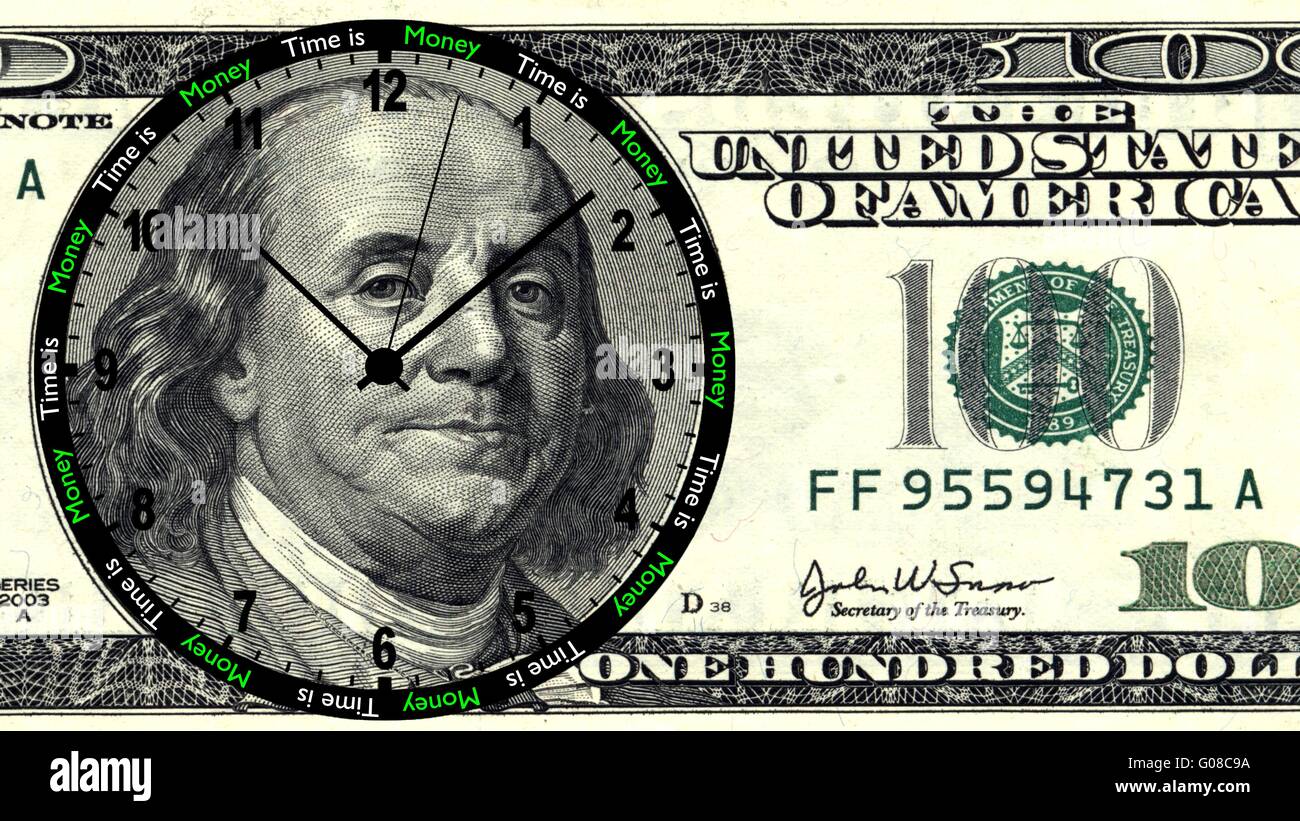 Time is Money 100 Dollar Clock Stock Photo - Alamy
