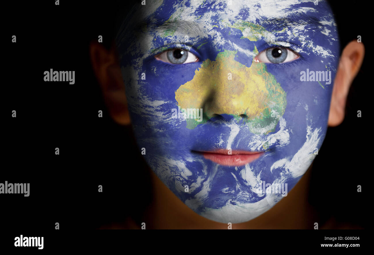 Face paint world map hi-res stock photography and images - Alamy