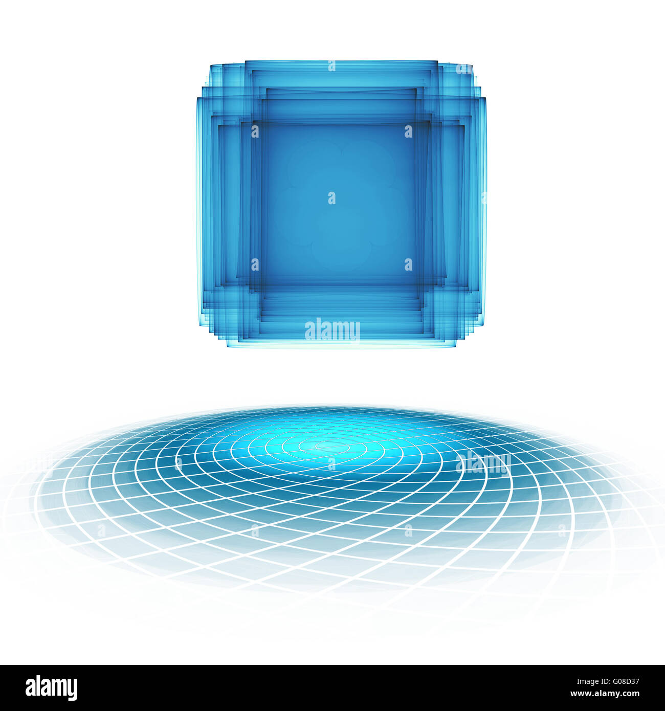 Round presentation platform and layered blue screen isolated on white ...