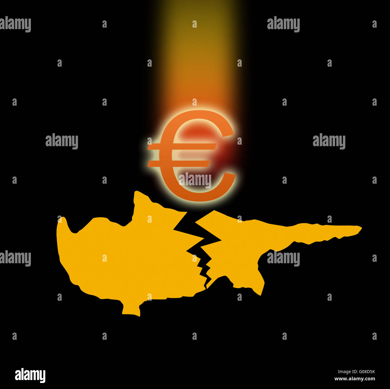silhouette of Cyprus and the falling Euro sign Stock Photo - Alamy