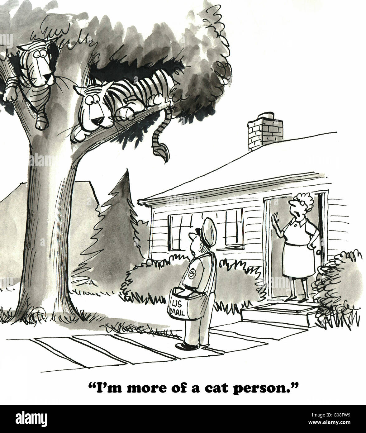 Cartoon about a cat person Stock Photo - Alamy