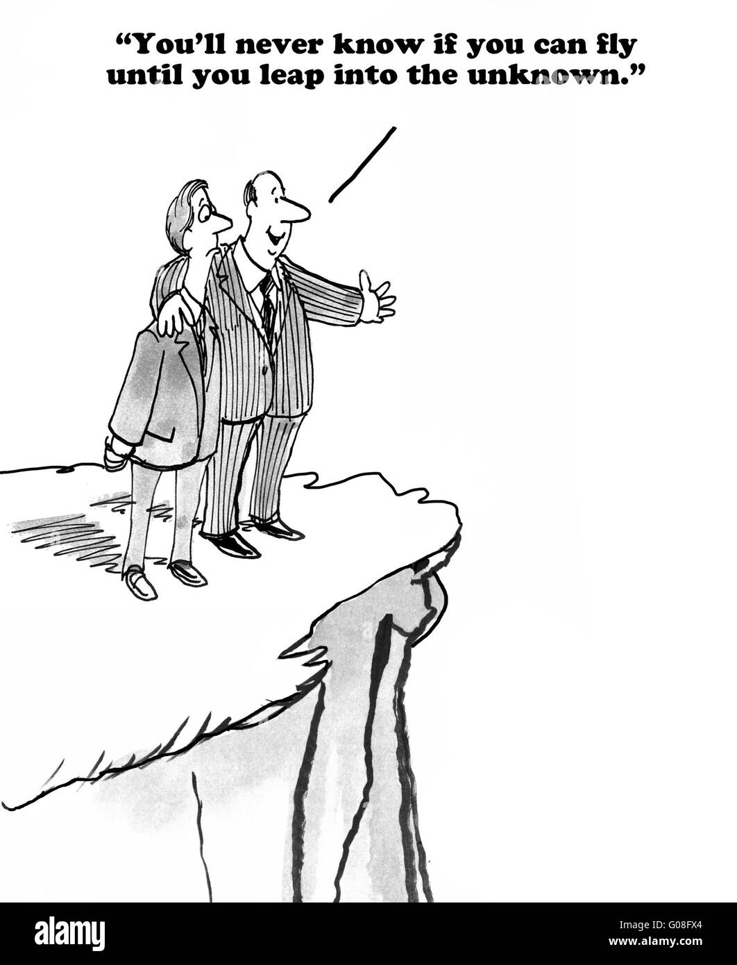 Business cartoon risk taking Black and White Stock Photos & Images - Alamy