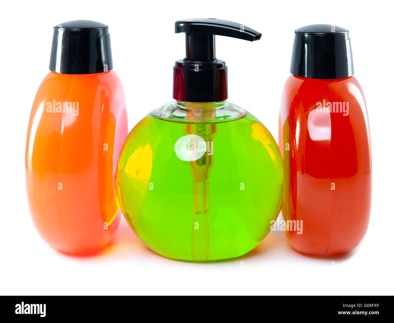 bright color cosmetic small bottles with the dispenser Stock Photo - Alamy