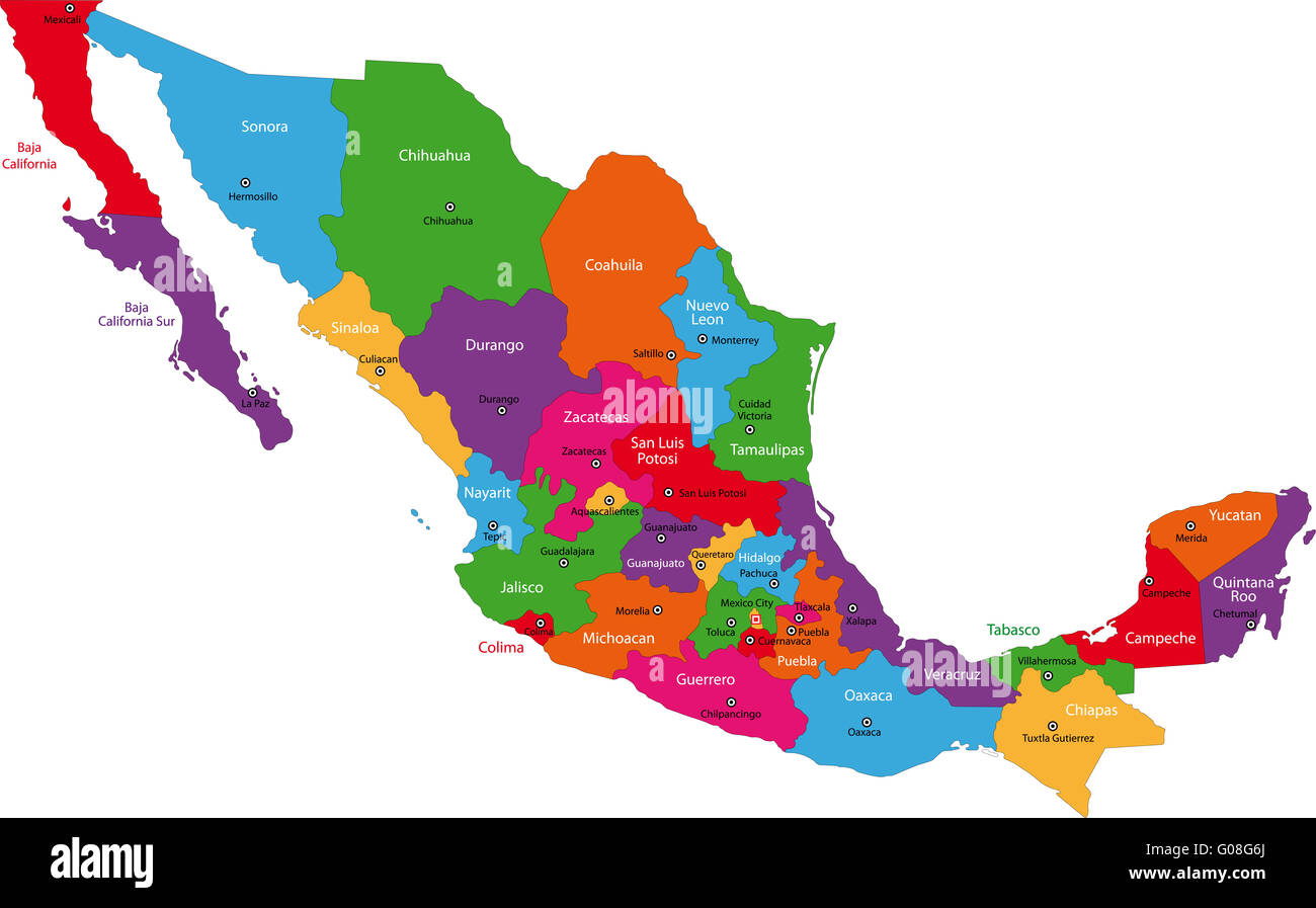Colorful Mexico map Stock Photo - Alamy