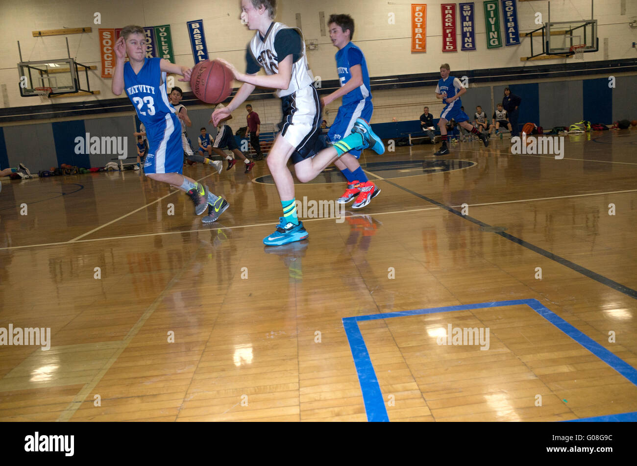 High School Boys Playing Basketball