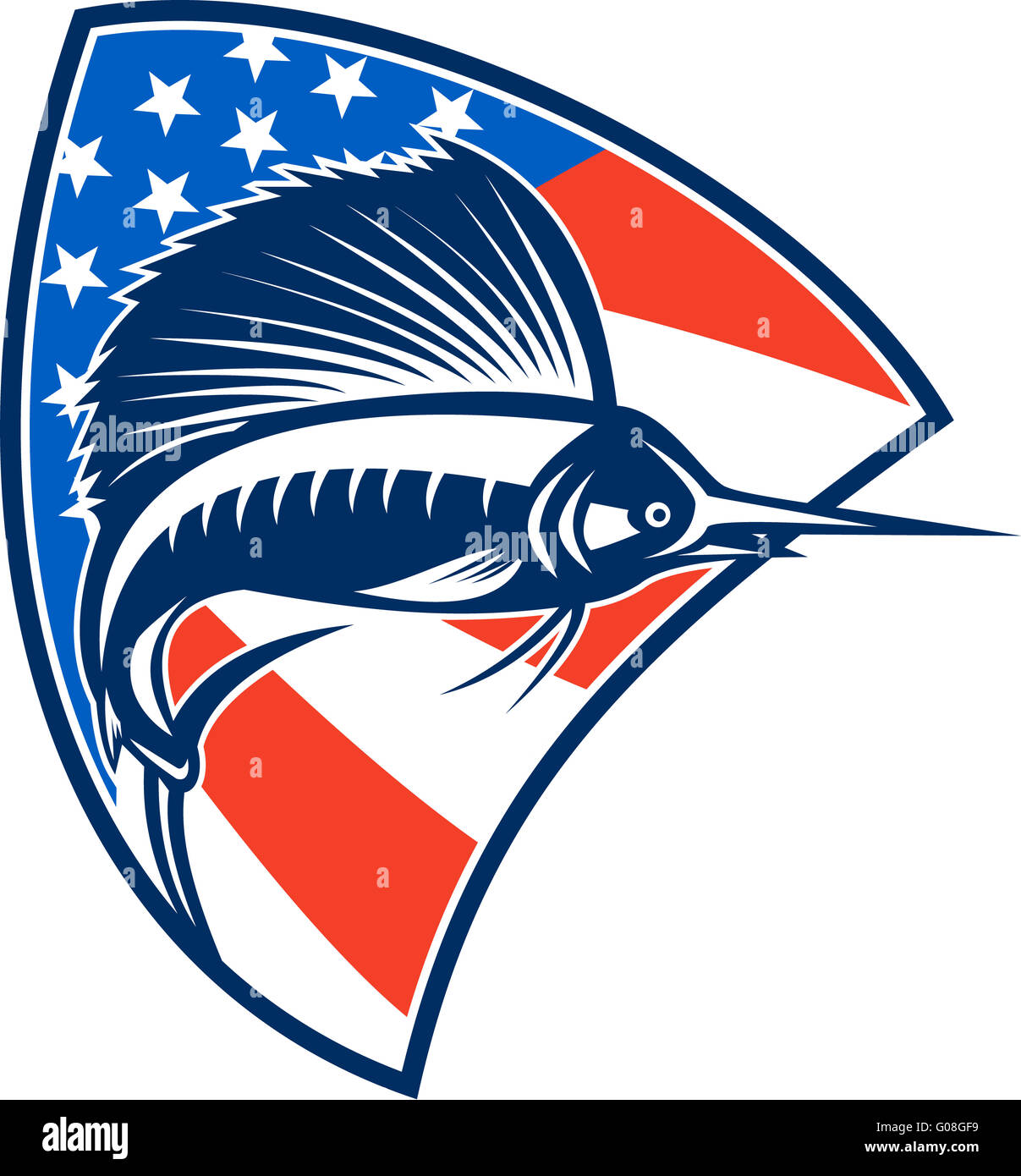 Sailfish Fish Jumping American Flag Shield Retro Stock Photo - Alamy