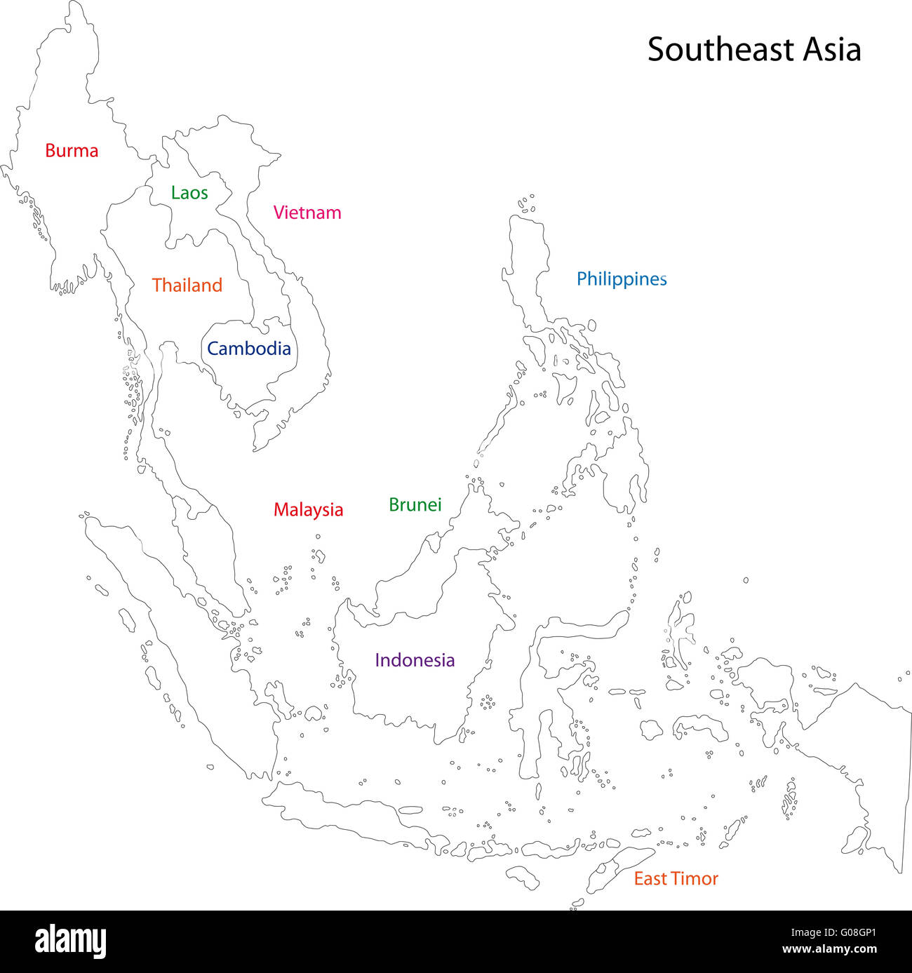 outline map of southeast asia