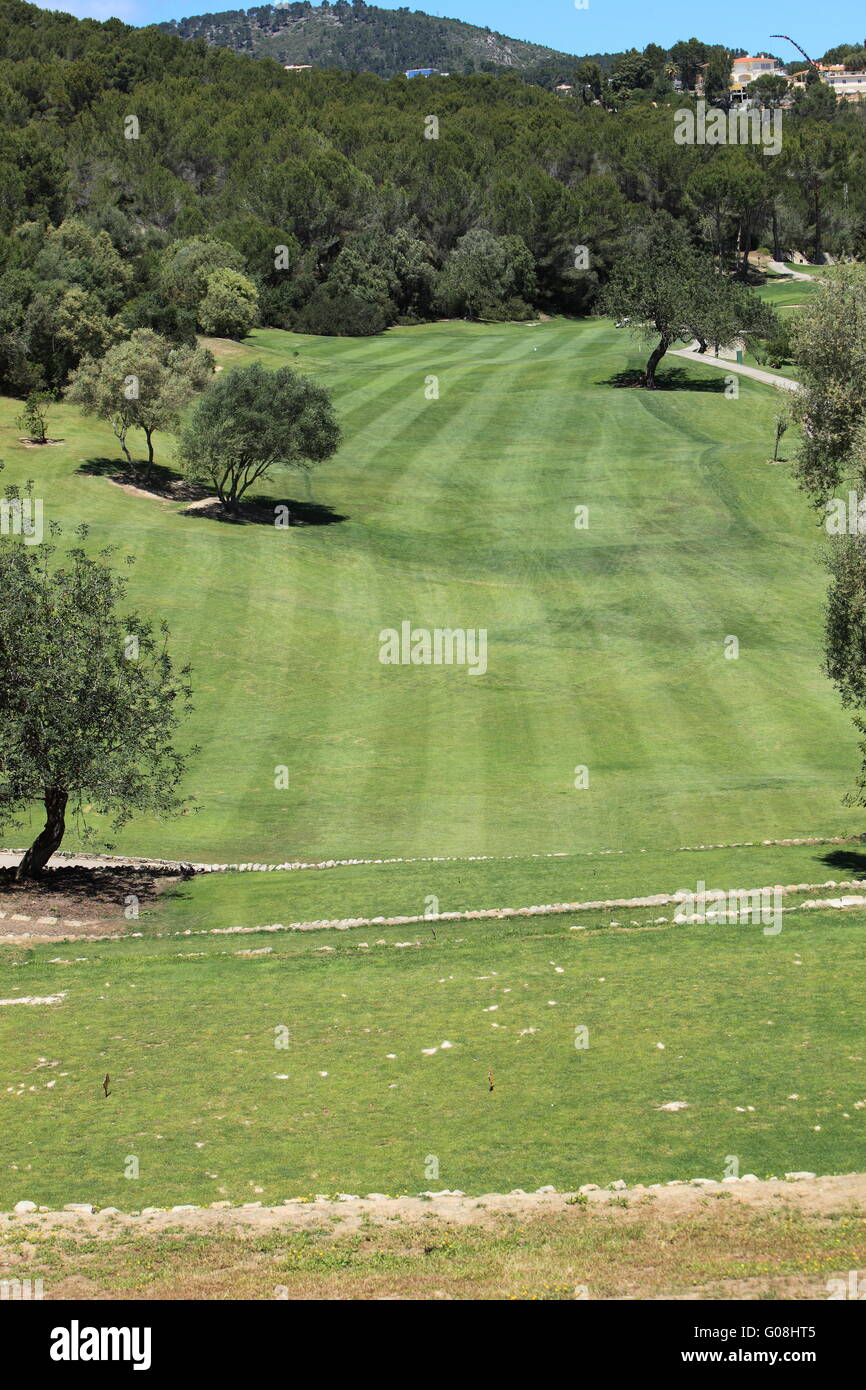 View down a fairway on a golf course Stock Photo - Alamy