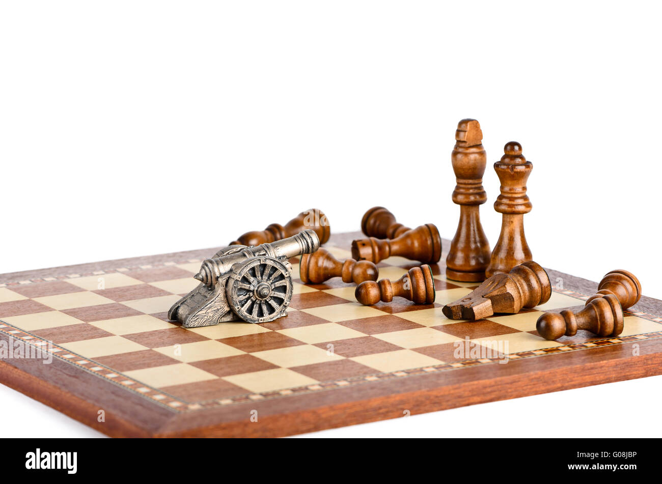 Battle with a gun on a chess board Stock Photo - Alamy