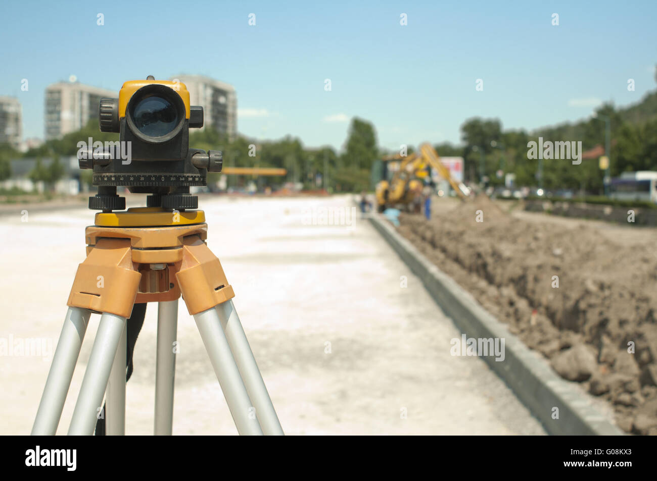 Surveying equipment to infrastructure construction project Stock Photo ...