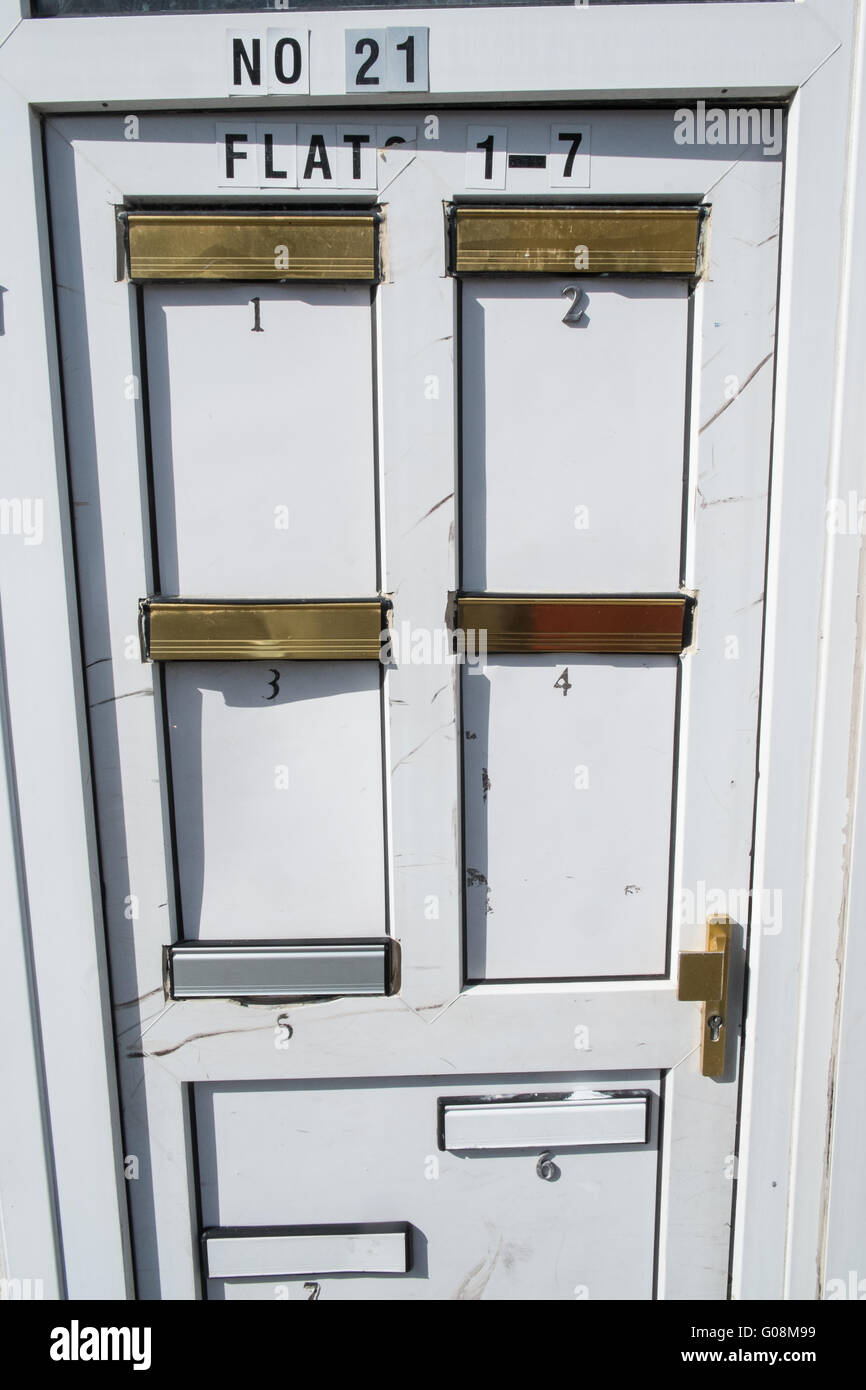 Seven letter boxes serving seven flats in multi occupancy property in ...