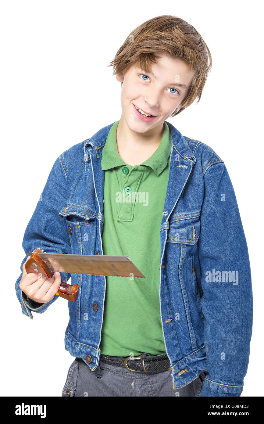 Boy with a saw hi-res stock photography and images - Alamy