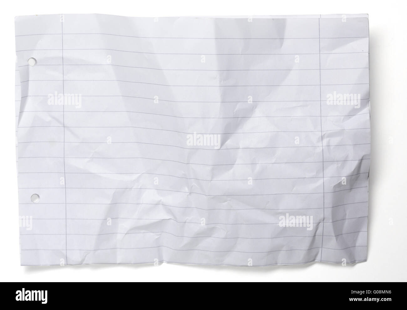 crumpled paper with lines and holes isolated on white Stock Photo - Alamy