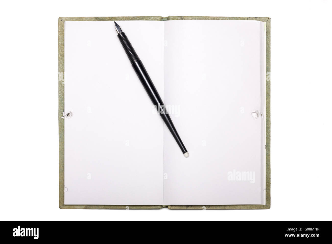 blank page of note book with black pen isolated on white Stock Photo ...