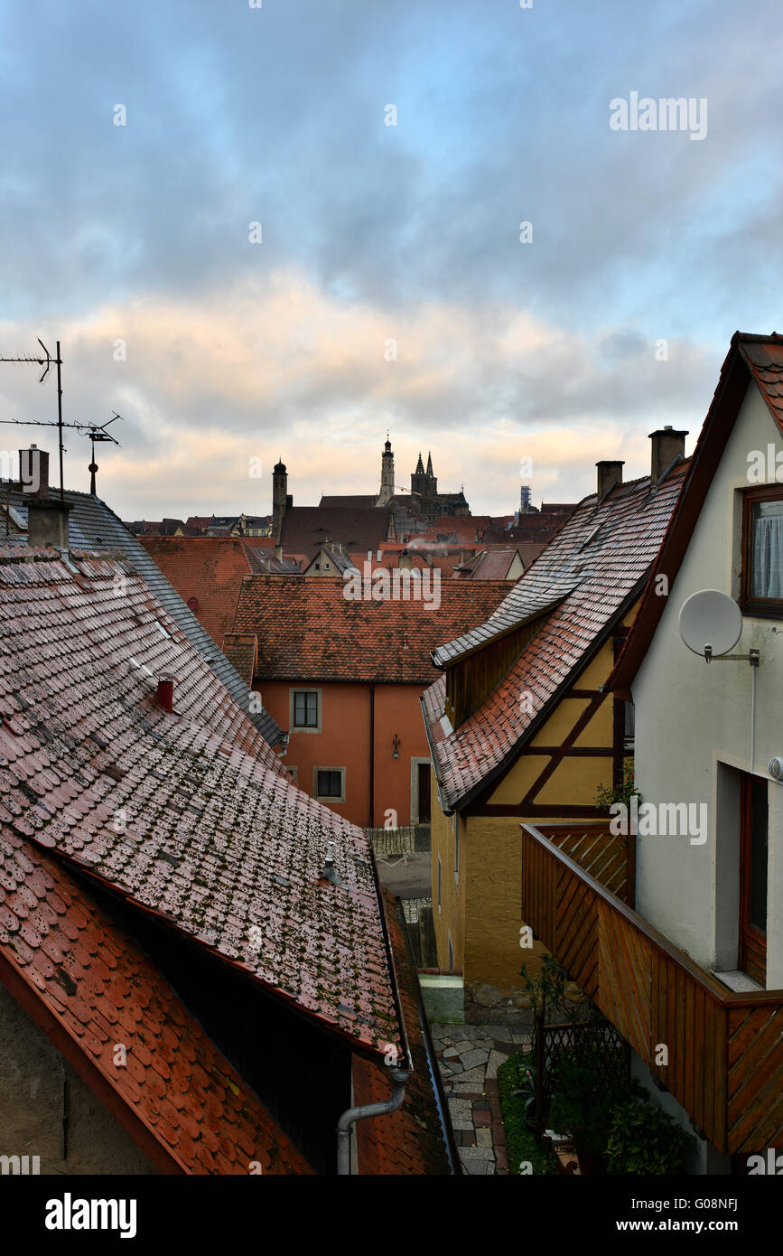 View to the roofs in old town Rotenburg on Tauber Stock Photo - Alamy