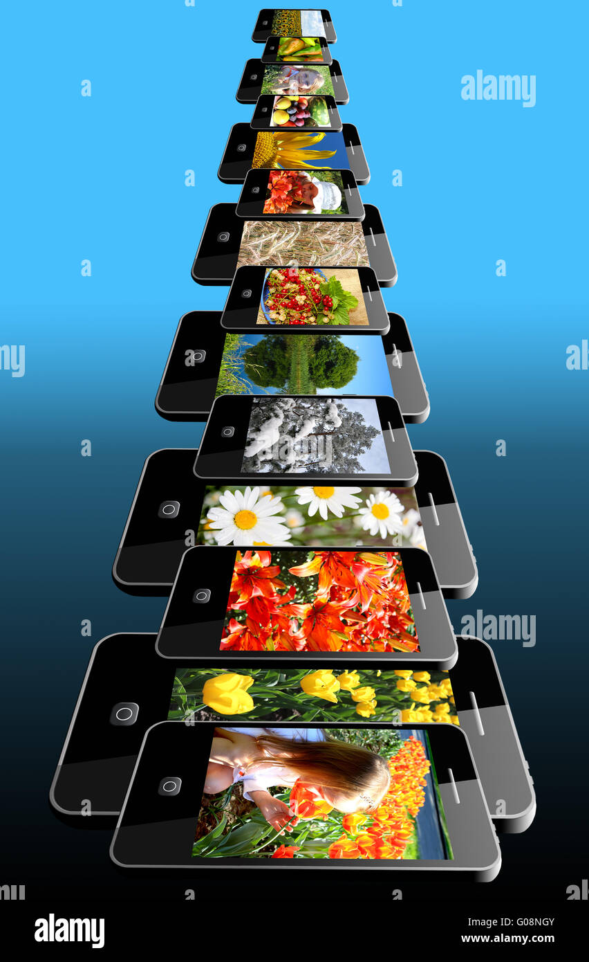 modern mobile phones with different colored images Stock Photo - Alamy