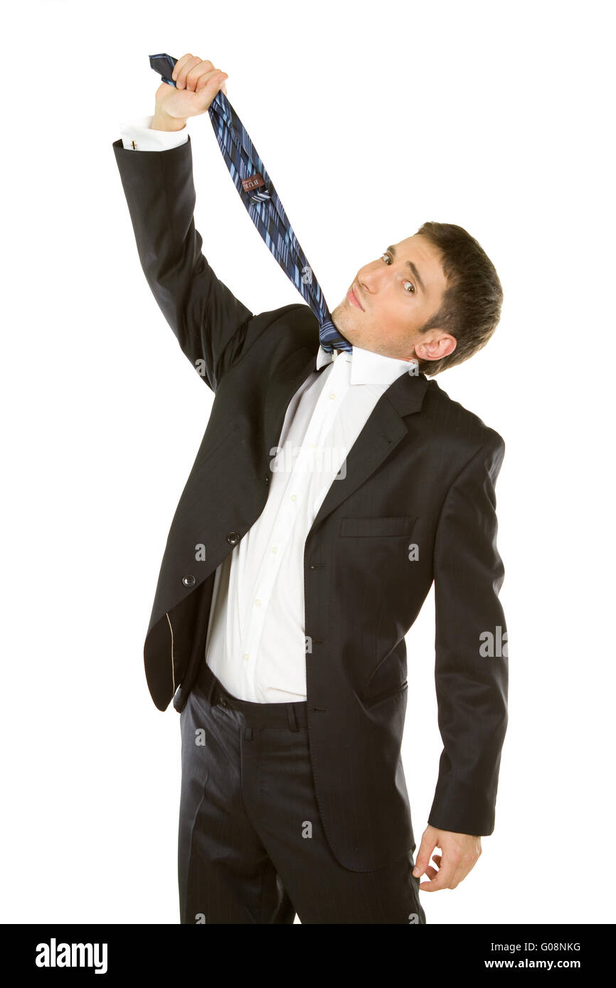 Business Frustration- Mature man pulling necktie to choke himse Stock ...