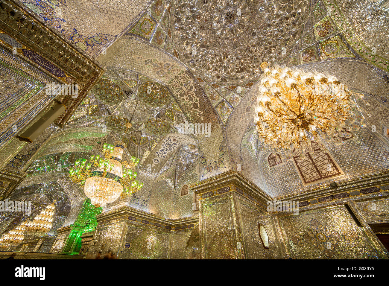 Interior of Shah-e-Cheragh Shrine and mausoleum (Mirror mosque) in ...