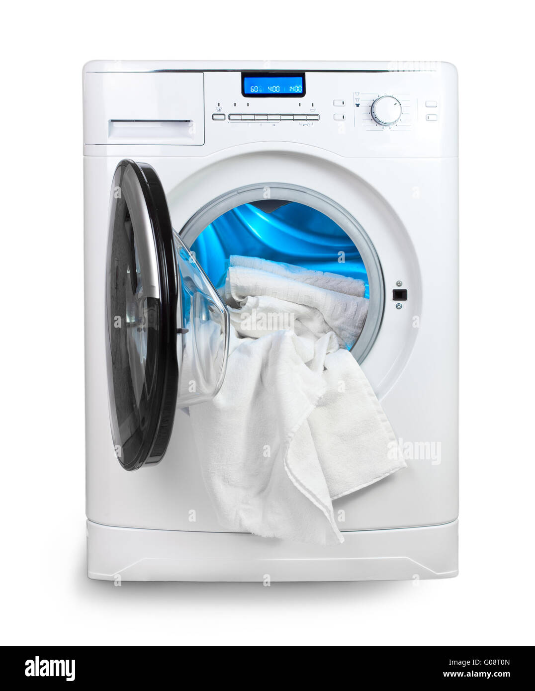 The washing machine with an open door and linen Stock Photo - Alamy
