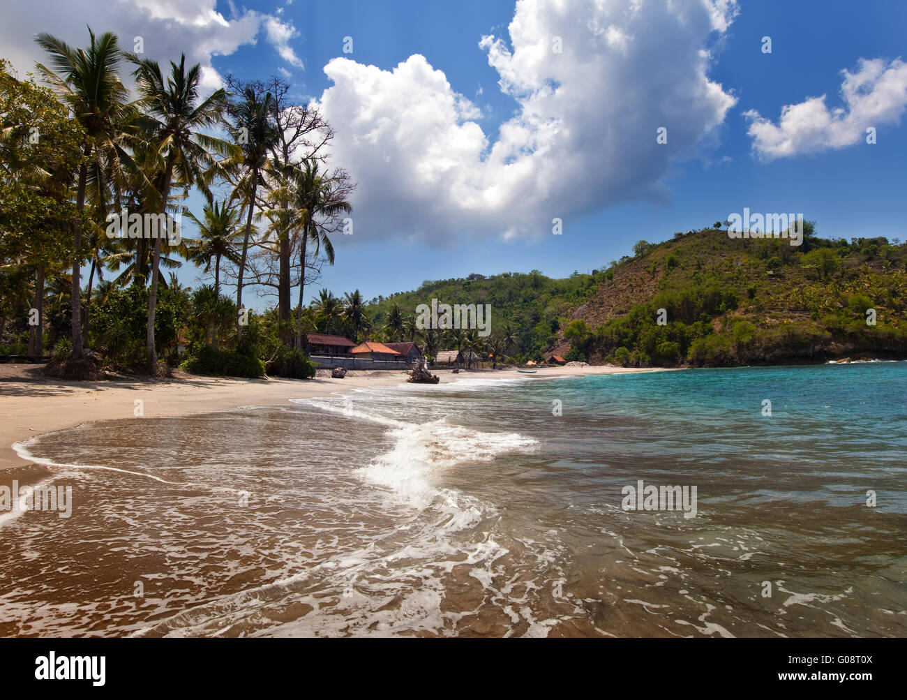 sandy beach on mountains and ocean. Indonesia, Bal Stock Photo - Alamy