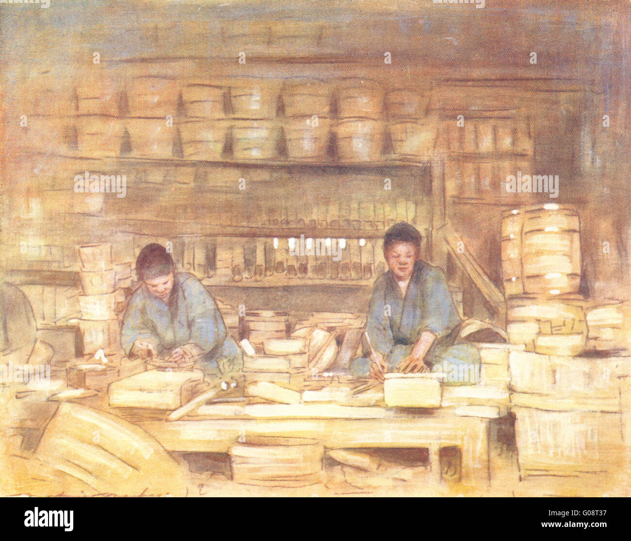 JAPAN: Workers: Carpenters at Work, antique print 1904 Stock Photo - Alamy