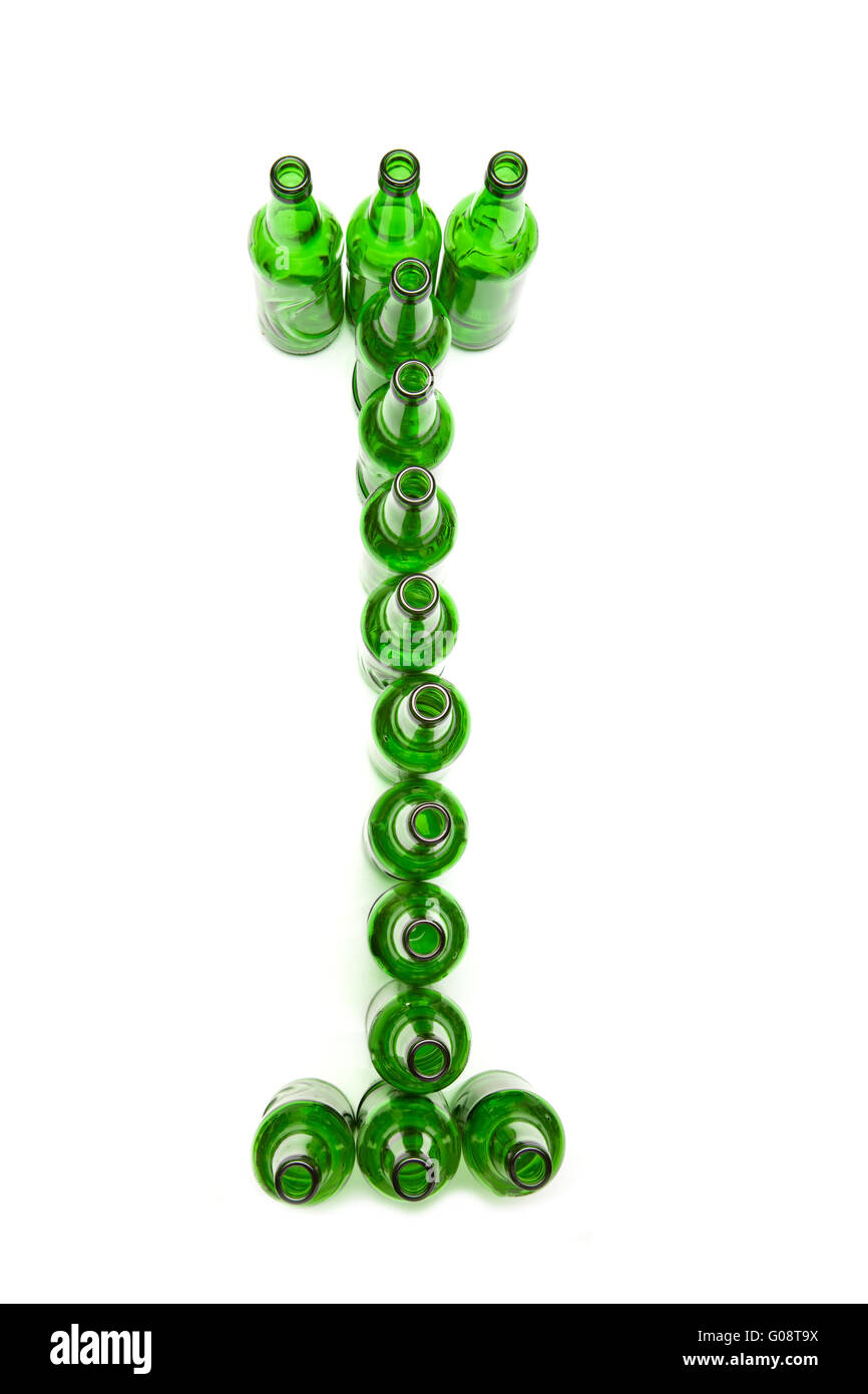 The alphabet from glass beer bottles. Letter I Stock Photo - Alamy