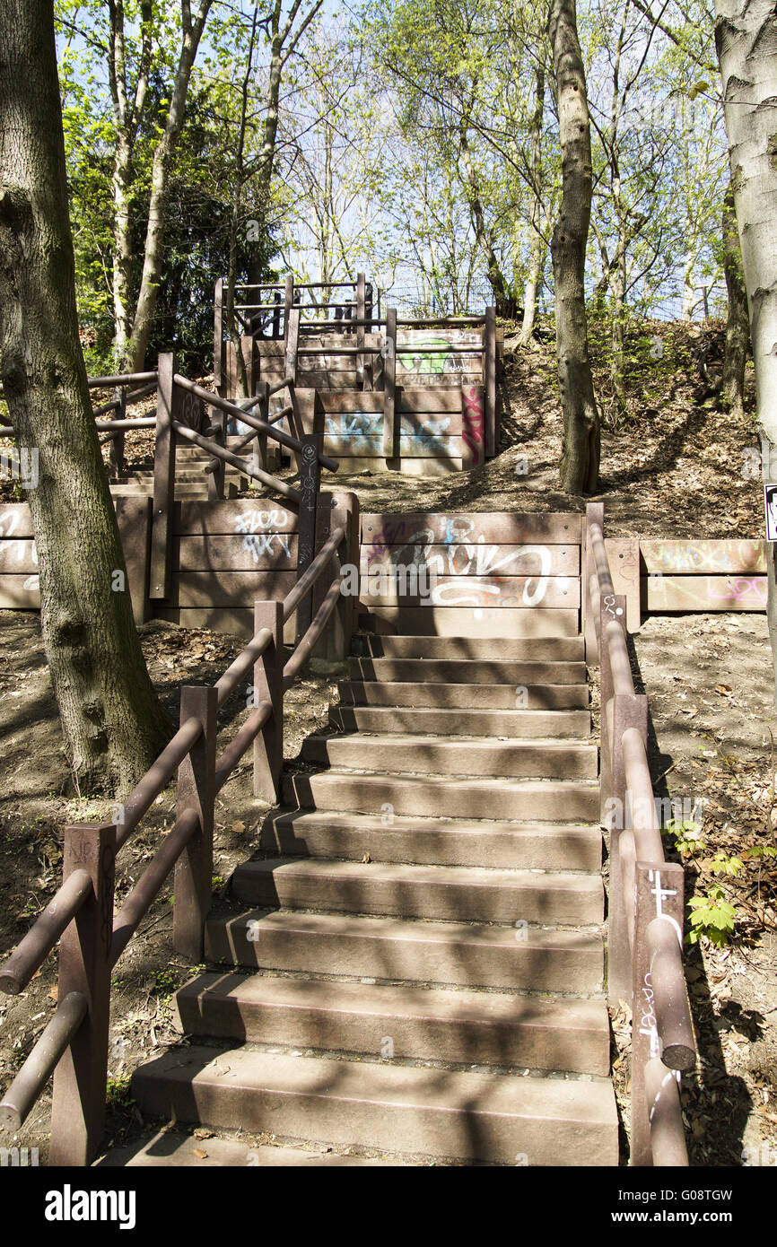 Stairway up to the flak-bunker Humboldthain in Ber Stock Photo - Alamy