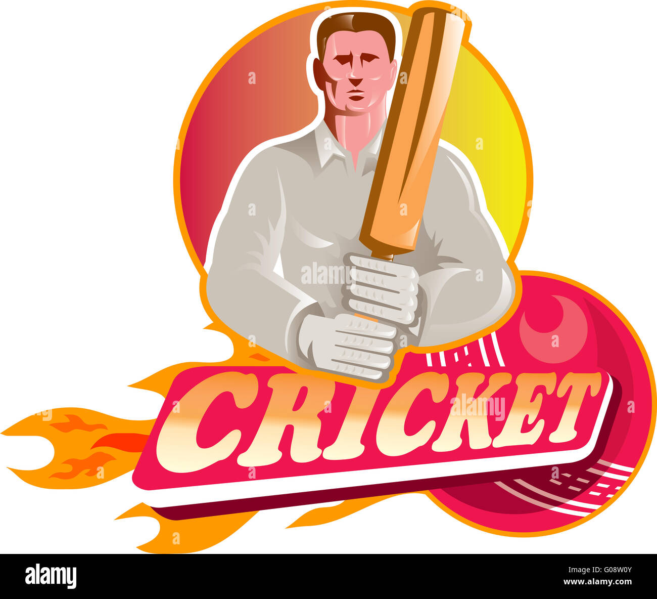 cricket player batsman with ball and bat front view Stock Photo - Alamy