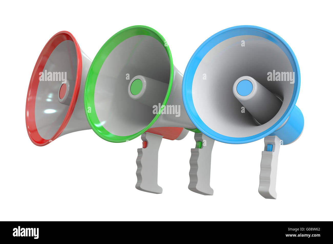 set of megaphones, 3D rendering isolated on white background Stock ...